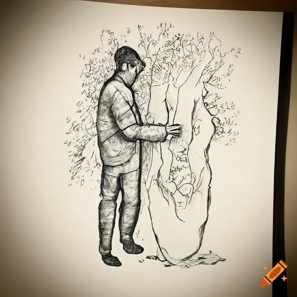 Detailed drawing of a person protecting a tree on Craiyon