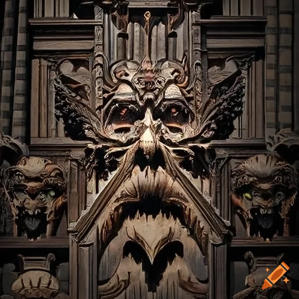 Detailed carving of a moth in architectural style on Craiyon