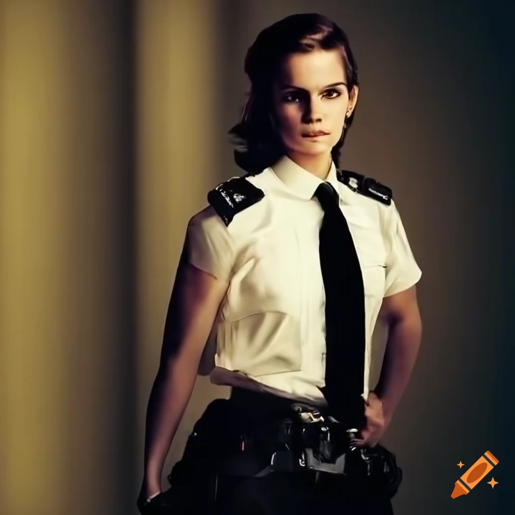 Photograph of Emma Watson as a British policewoman on Craiyon