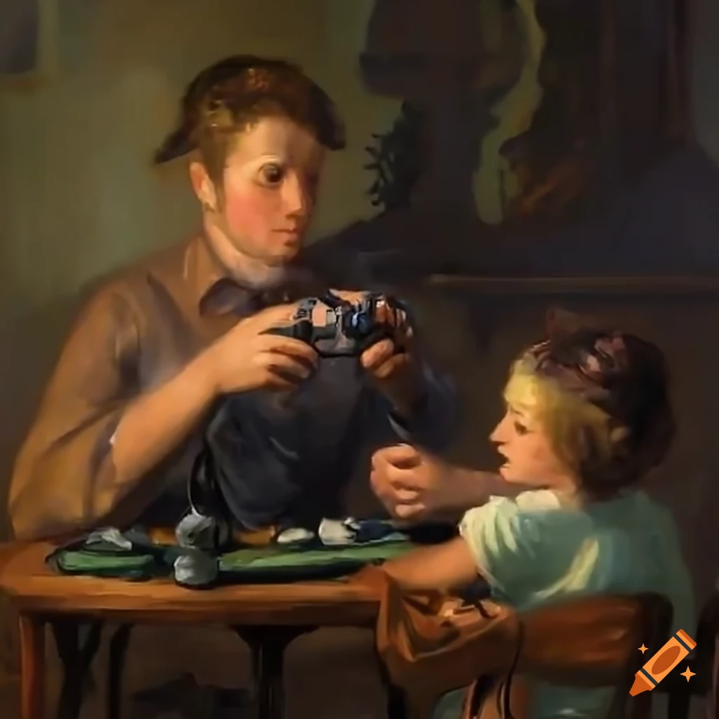 Impressionist painting of people gaming