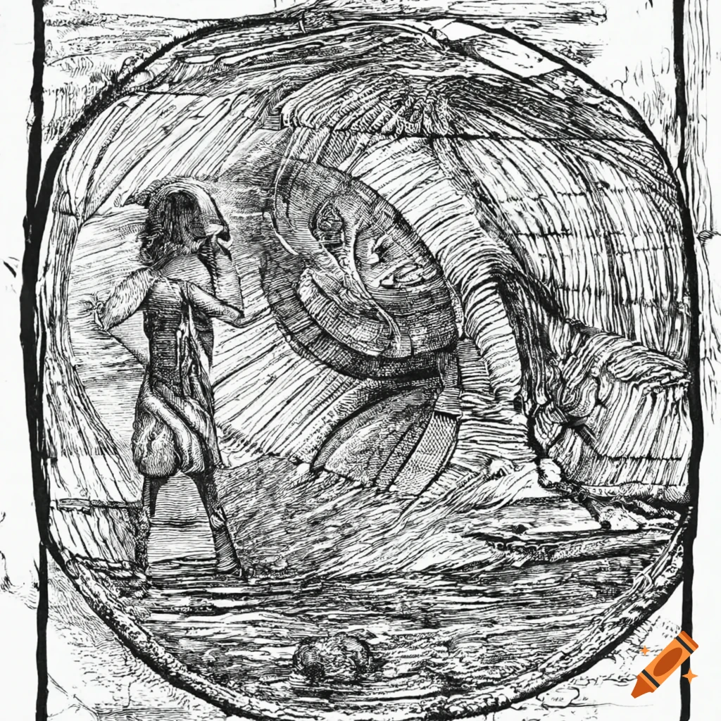 Detailed black and white drawing of a water diviner on Craiyon