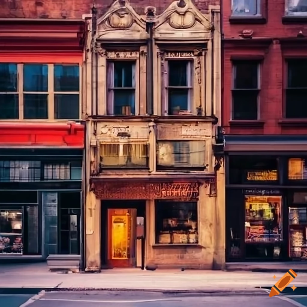 Street with multiple storefronts on Craiyon