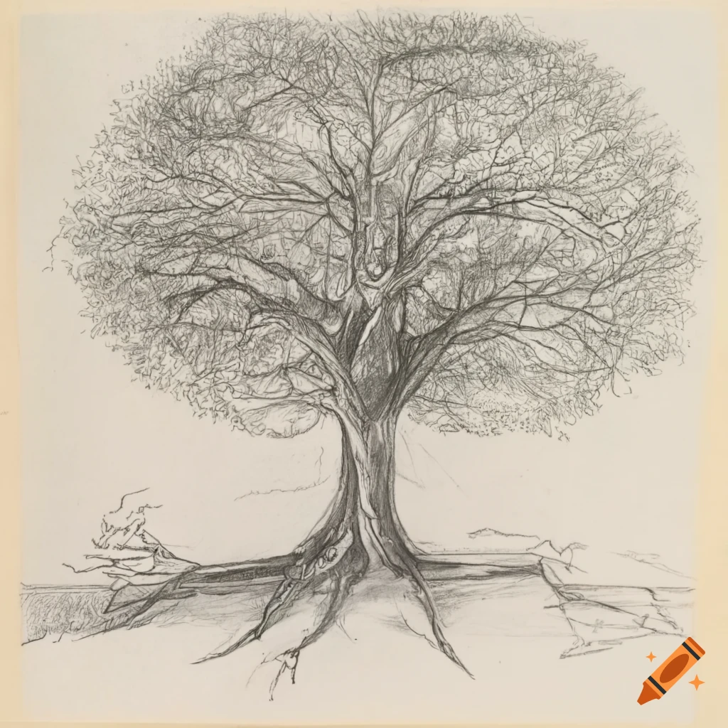 Drawing of a tree symbolizing philosophical thought on Craiyon