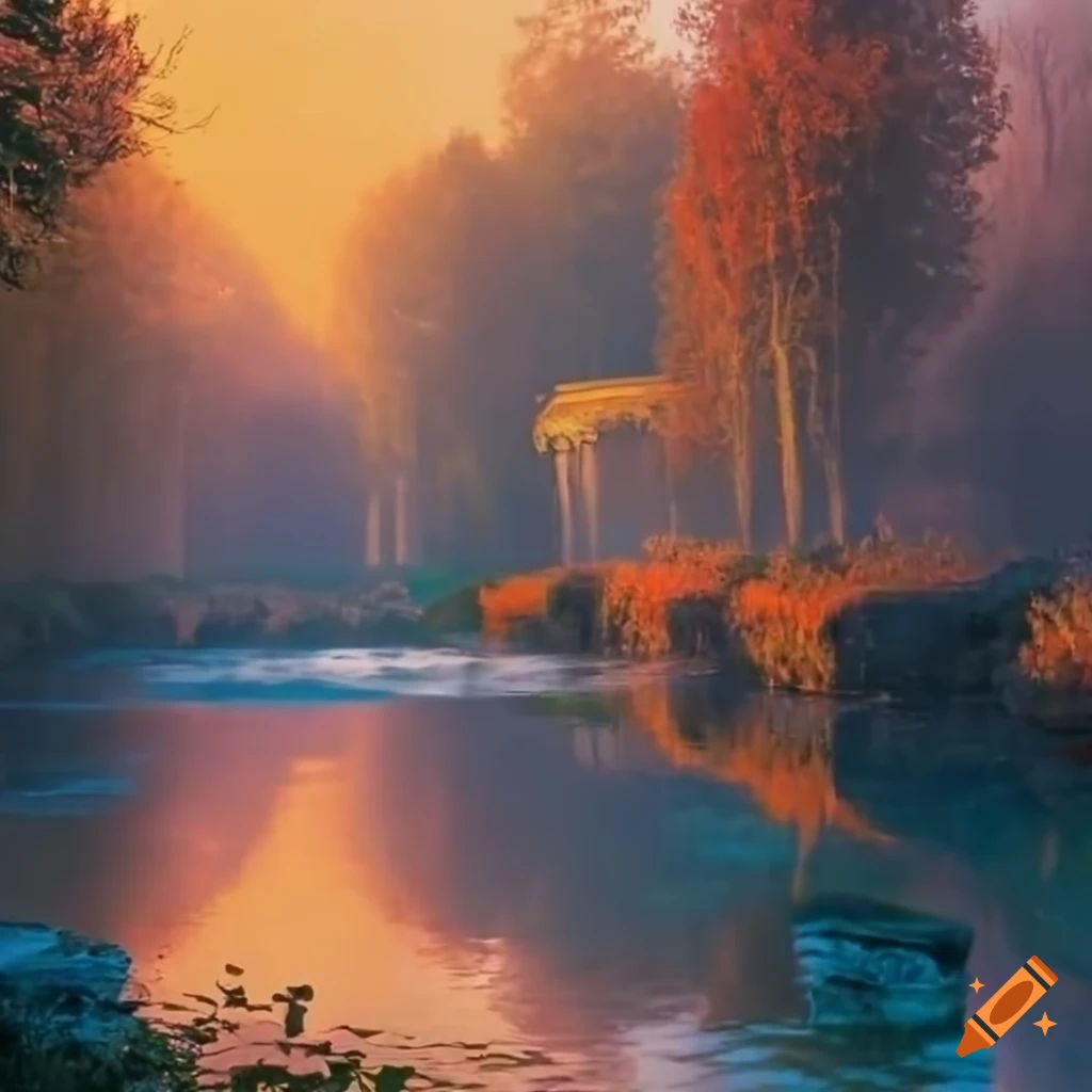 Monet-inspired painting of a peaceful dawn landscape on Craiyon