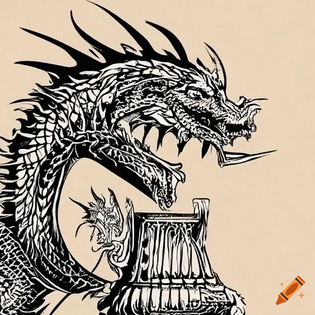 Woodcut of a dragon on a chess board on Craiyon
