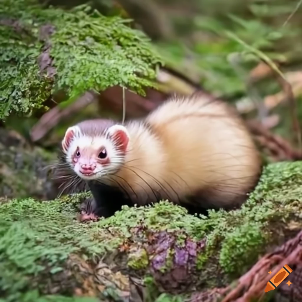 Image of a pink ferret in a magical forest on Craiyon