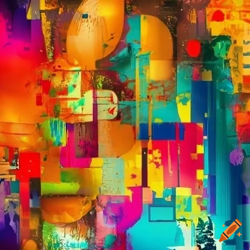 Colorful abstract collage artwork on Craiyon