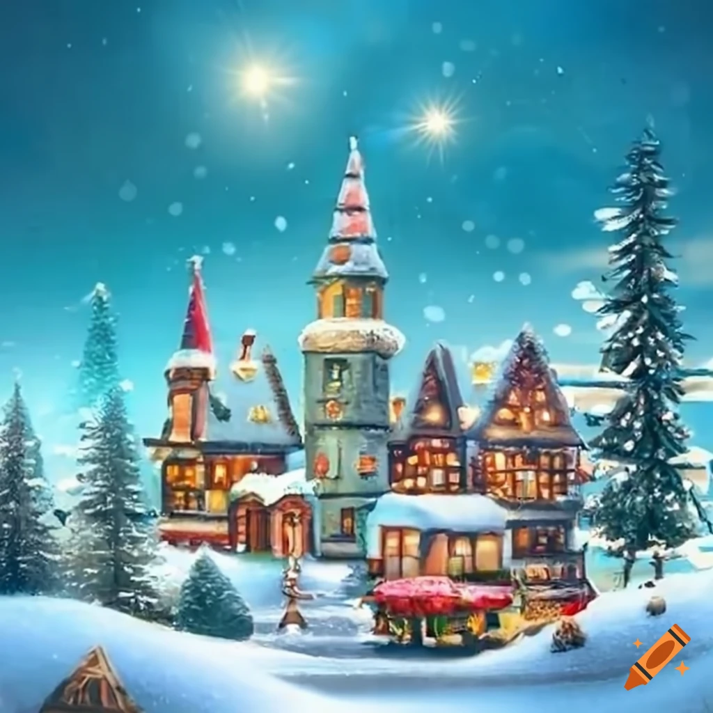 Winter village on Christmas Day on Craiyon