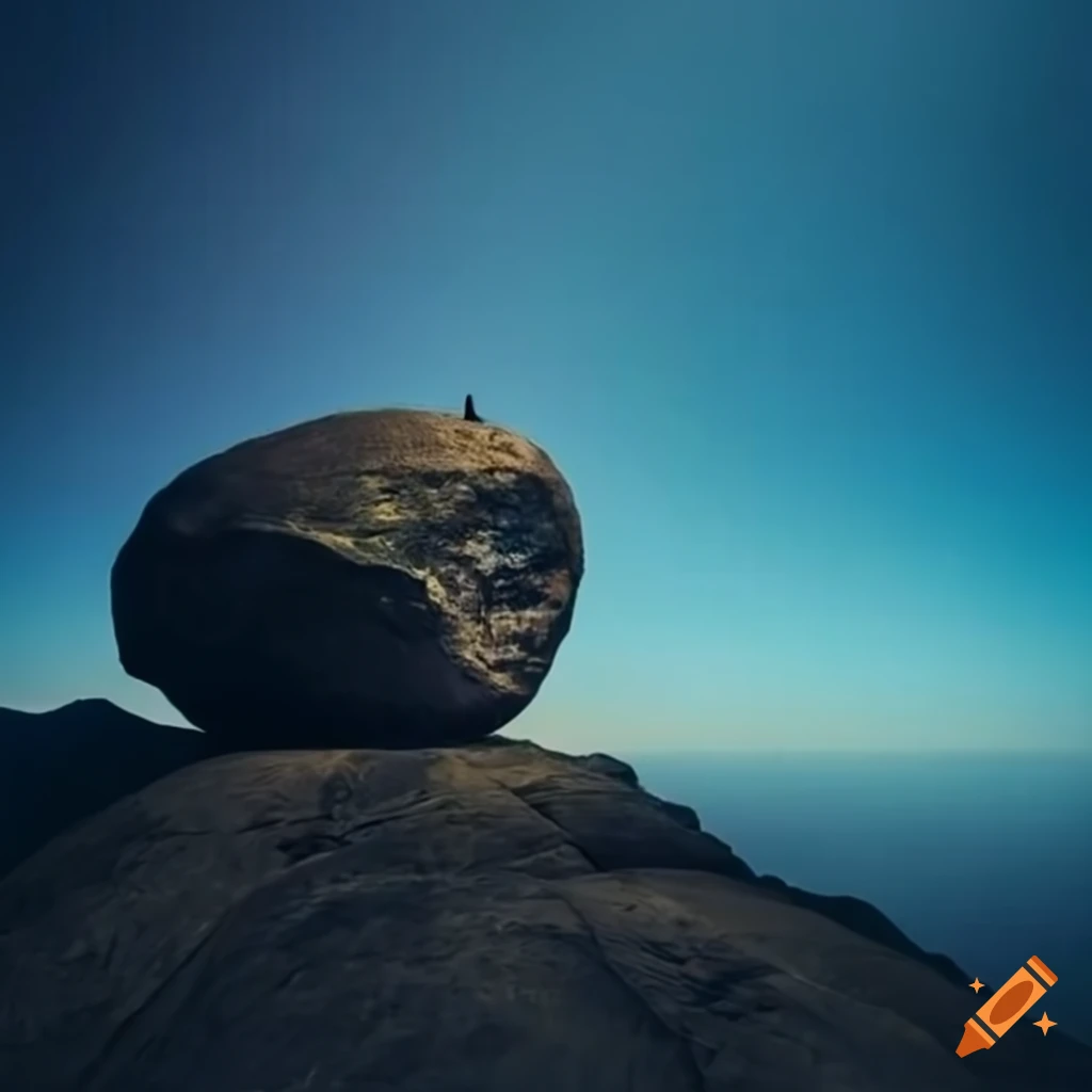 Man sitting on top of a mountain boulder on Craiyon