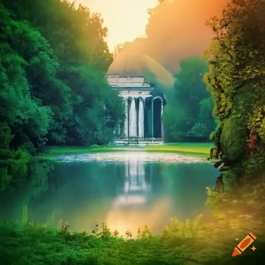 Monet-inspired garden landscape through a window on Craiyon