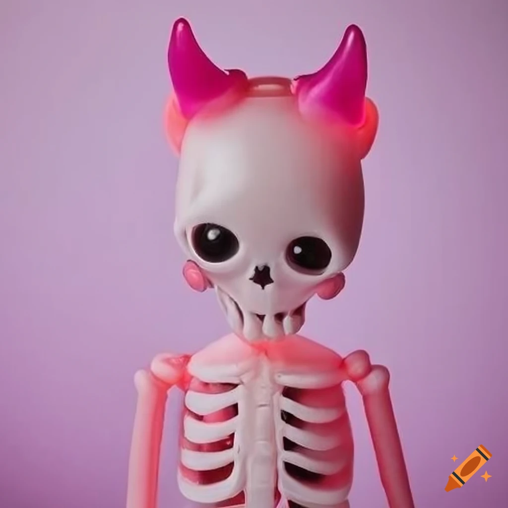 Pink skeleton toy doll with devil horns on Craiyon