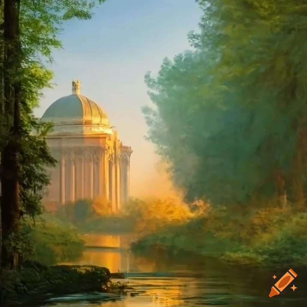 Baroque landscape painting with waterfall and meadow on Craiyon