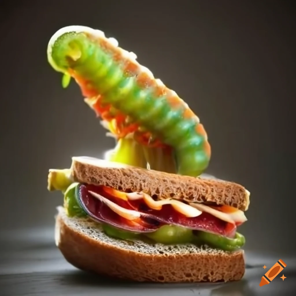 Unique sandwich filled with grub worms on Craiyon
