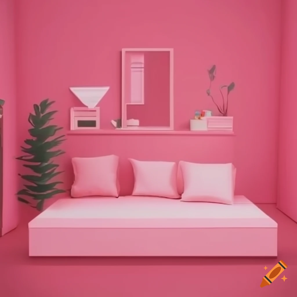 Detailed pink isometric cozy room on Craiyon