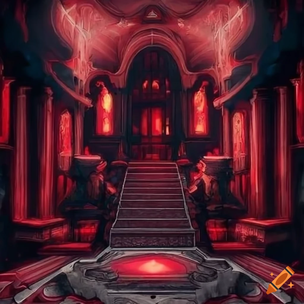 Sinister anime-style castle interior on Craiyon