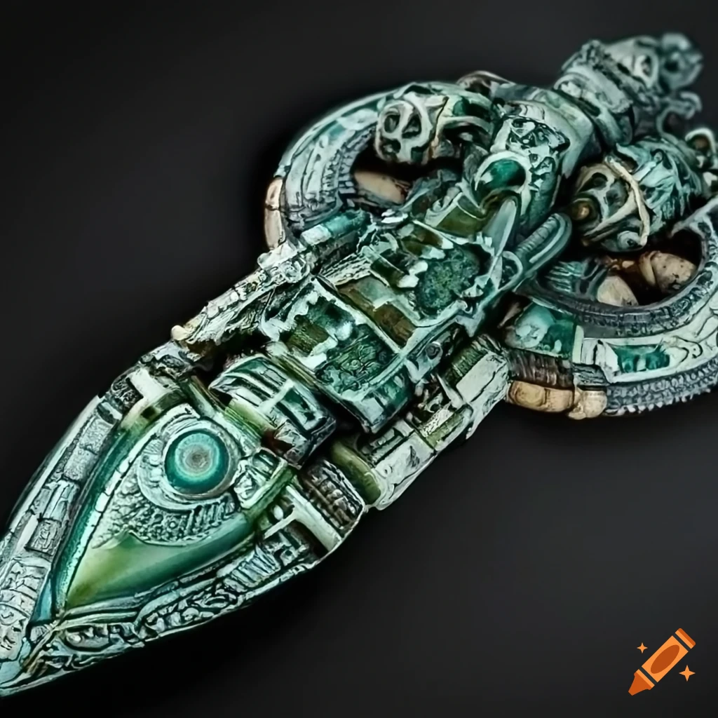 Aztec-inspired scifi battleship space cruiser on Craiyon