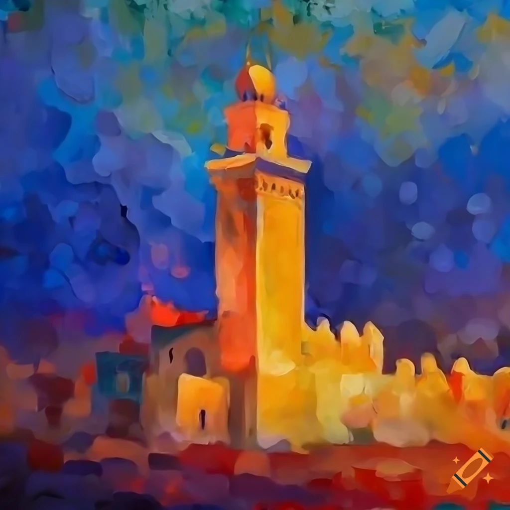 Impressionist painting of a Moroccan mosque on Craiyon