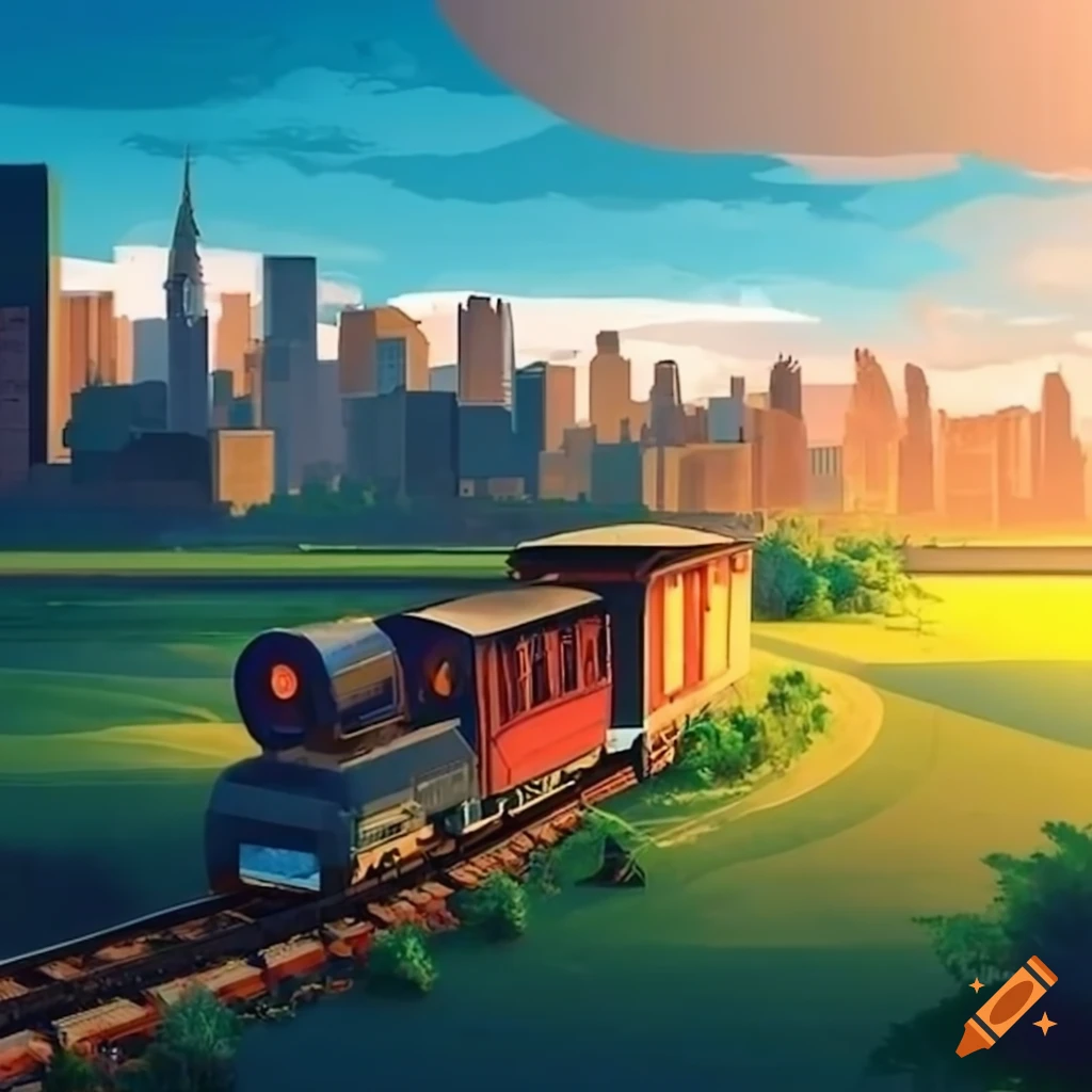 Illustration inside a train on Craiyon