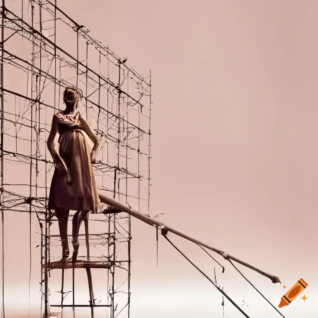 Front view of old scaffolding against a white background on Craiyon