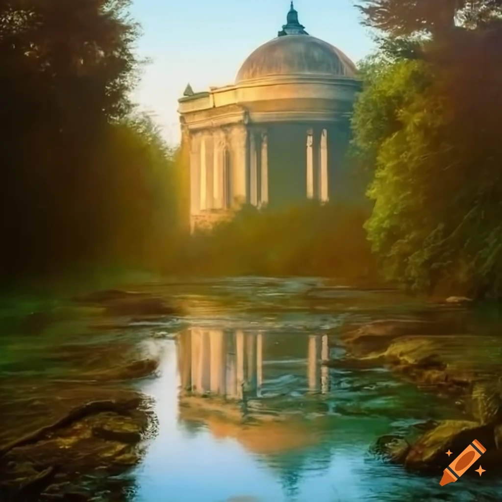 Monet-inspired painting of a baroque balcony overlooking a meadow on ...