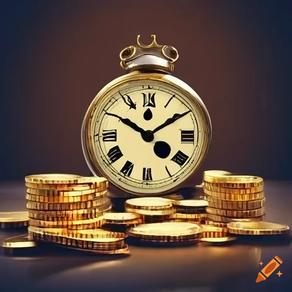 Image of clocks and gold coins on Craiyon