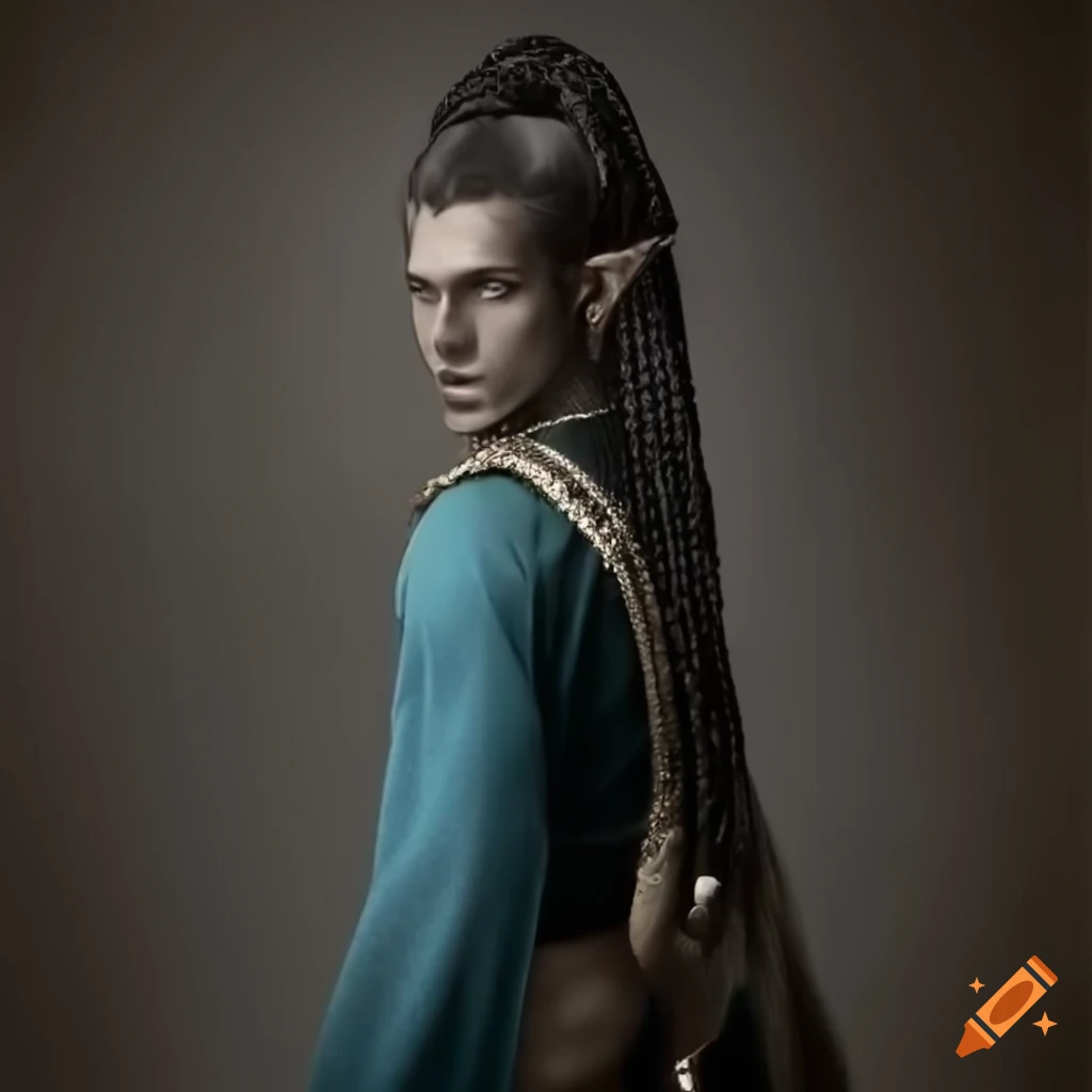 Illustration of a male elf with braided black hair and silver eyes on ...