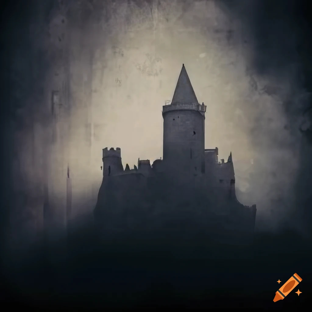 Monochrome abstract collage with medieval castle