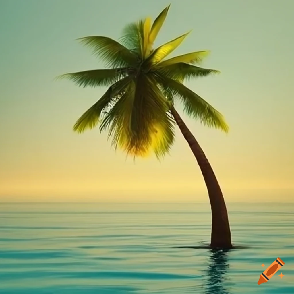 Origami beach island with an origami coconut tree on Craiyon