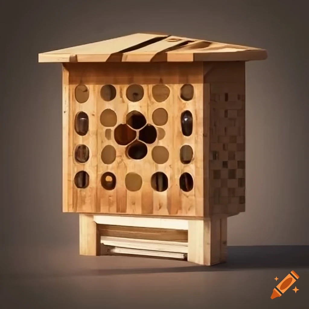 Technical layout of a bee hotel with instructions on Craiyon