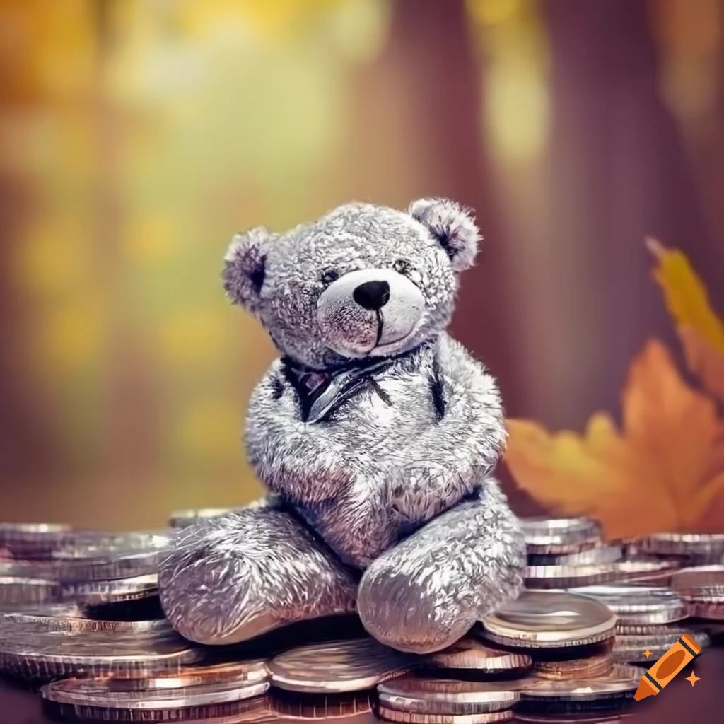 Plushie moose with a pile of gold coins on Craiyon