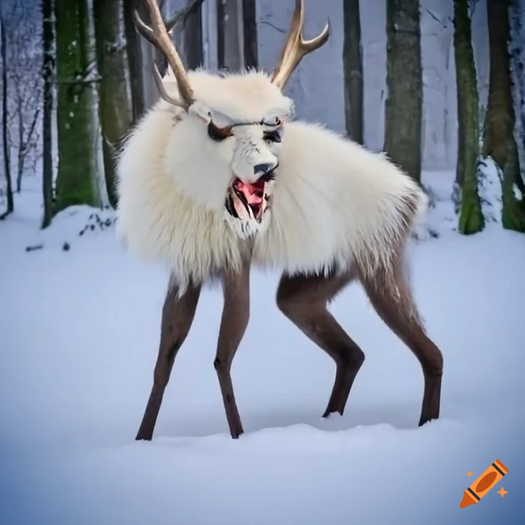 Person in realistic deer fursuit in the woods on Craiyon