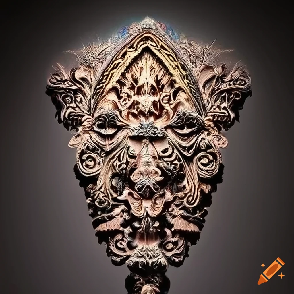 Detailed moth sculpture with architectural stave carving style on Craiyon