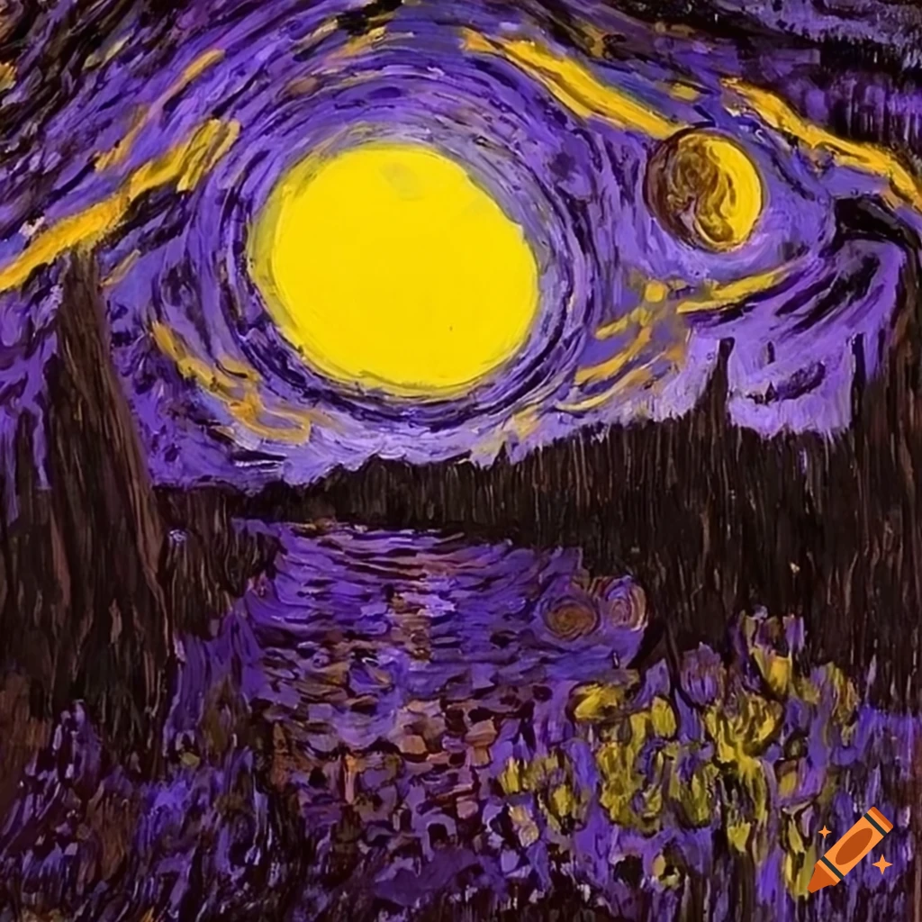 Nocturnal landscape painting with moon by Van Gogh on Craiyon