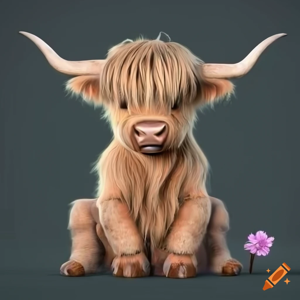 Adorable baby highland cow minotaur holding a flower on Craiyon