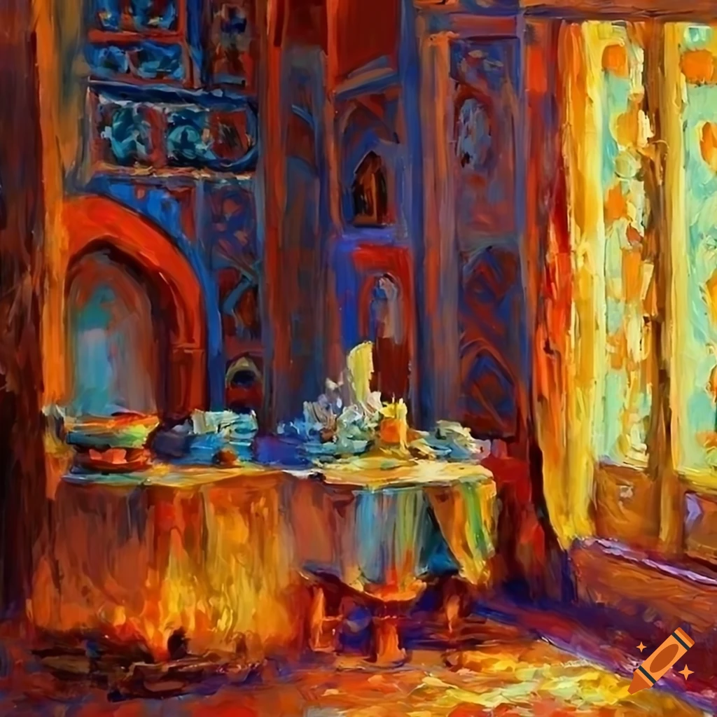 Impressionist painting of a moroccan room