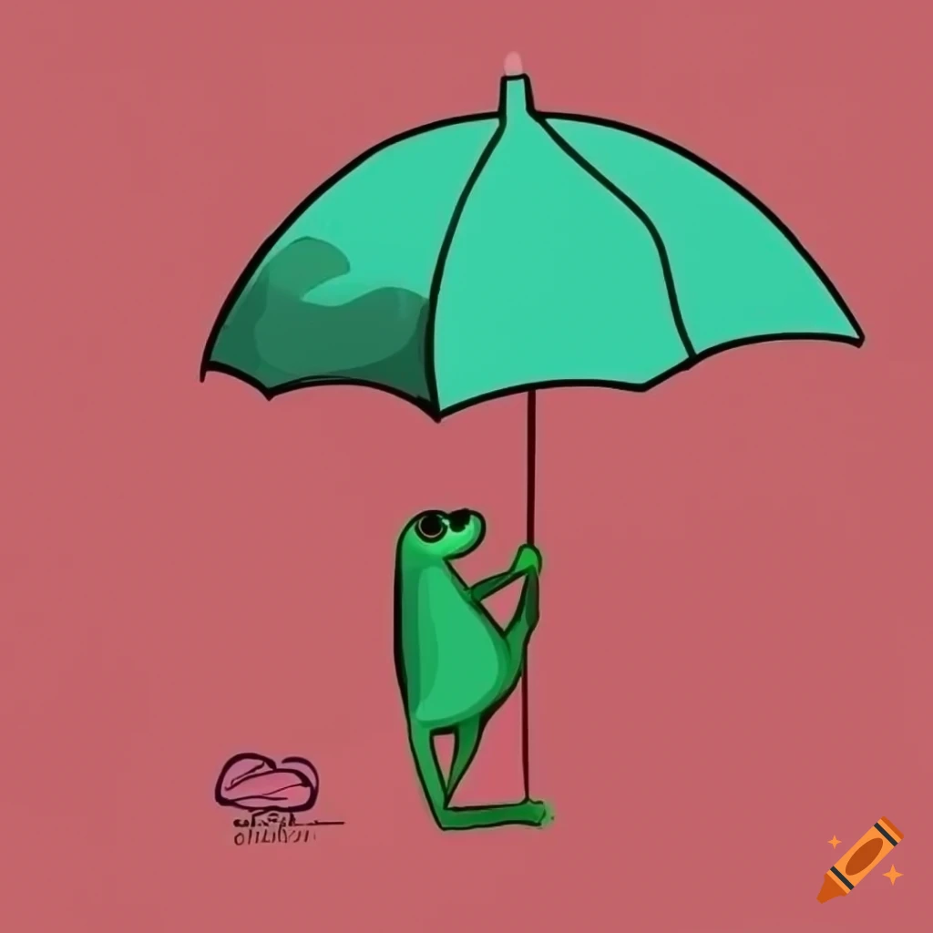 Cartoon frog in the rain on Craiyon