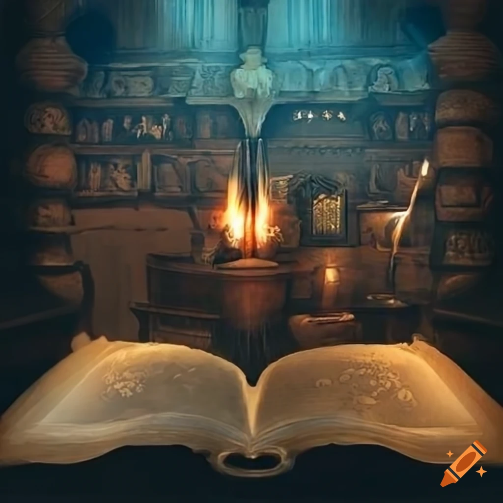 Photo of an ancient wizard's study with scrolls and books on Craiyon