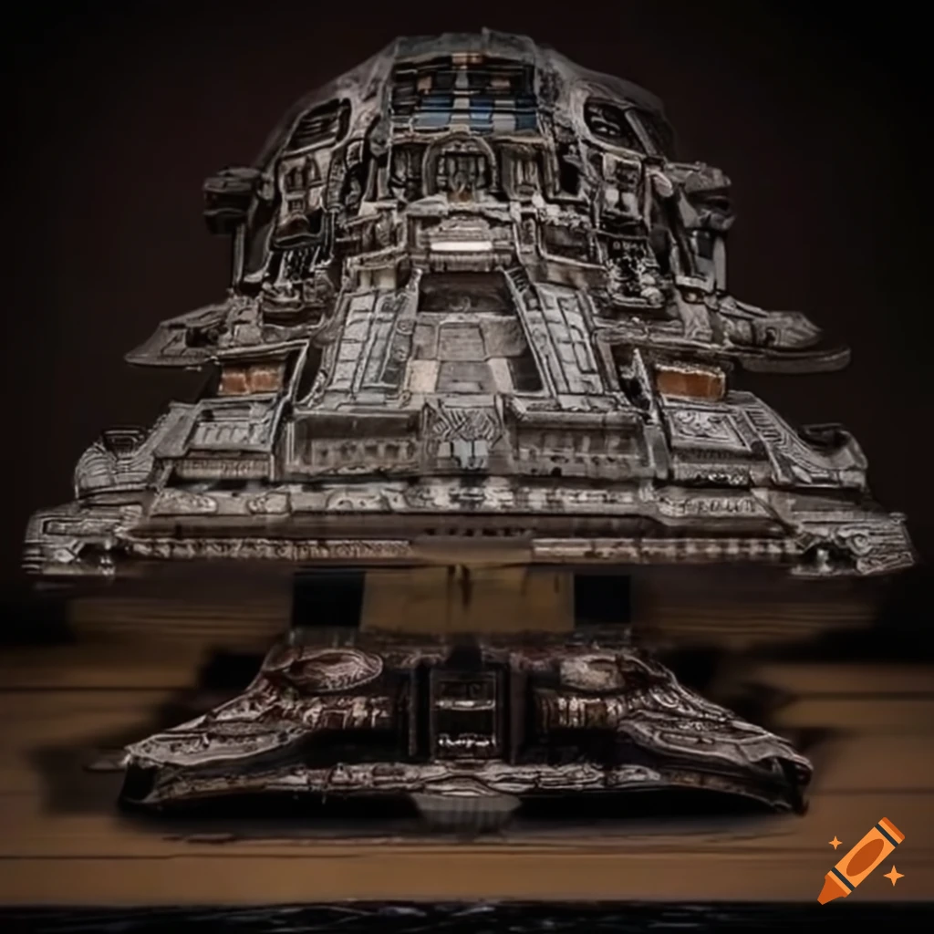 Futuristic space battleship with ancient egyptian motifs