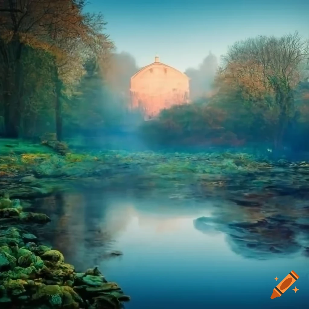Baroque landscape painting with brook, meadow, and waterfall on Craiyon