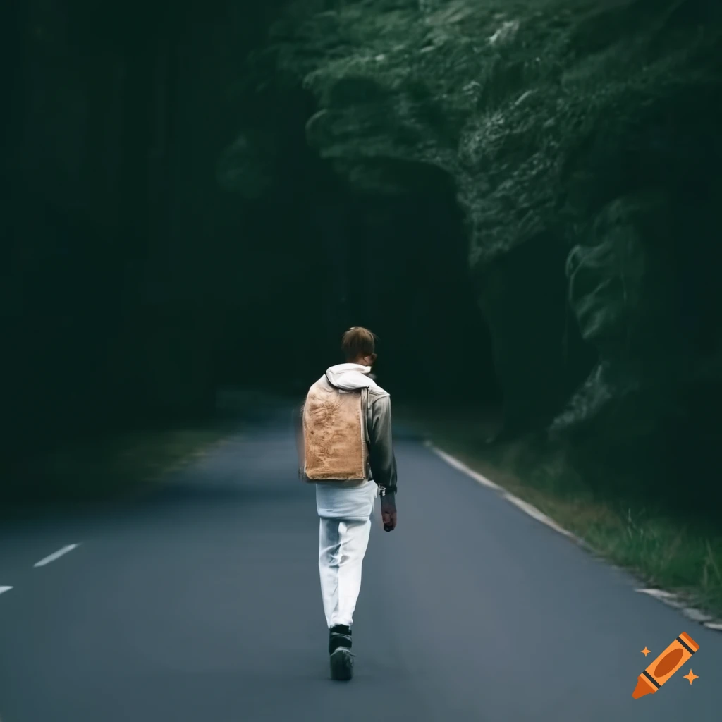 Man walking on a road on Craiyon