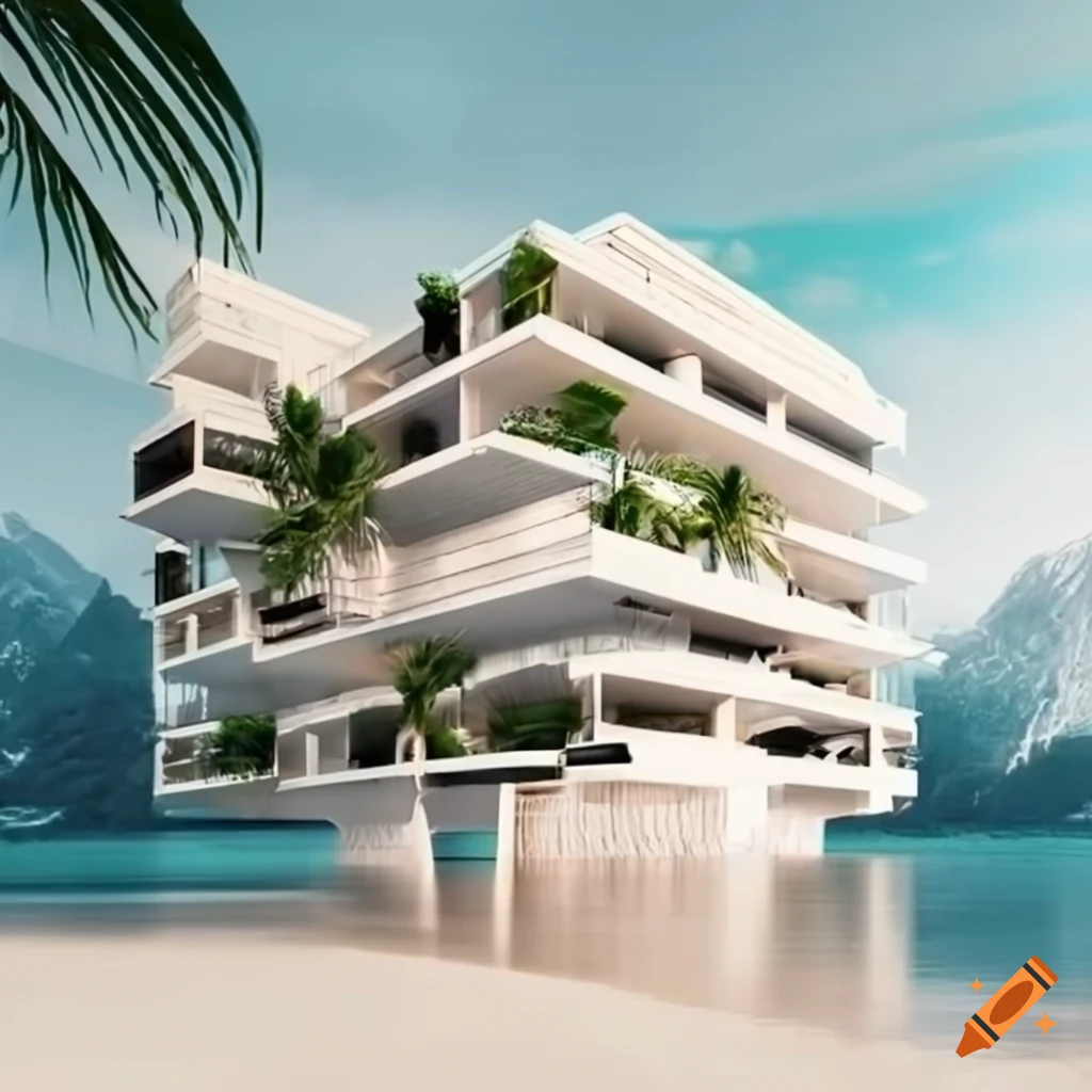 3D perspective of modern tropical buildings on Craiyon