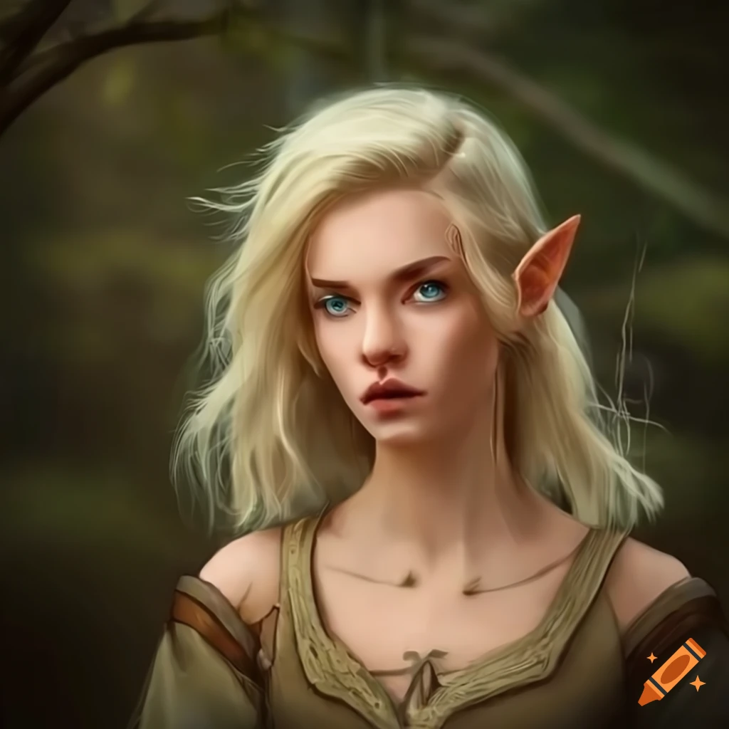Image of a blonde medieval elf in a forest on Craiyon
