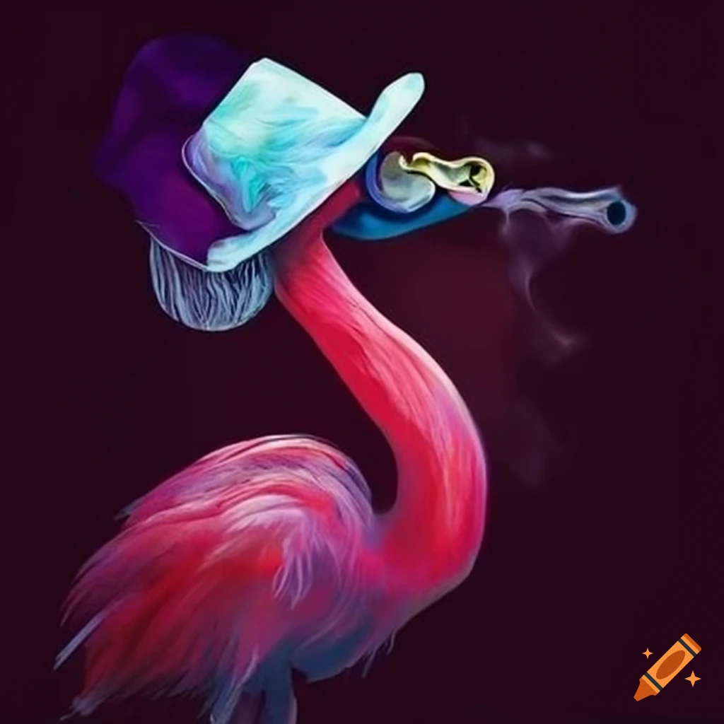 Funny smoking flamingo with hat and shades on Craiyon
