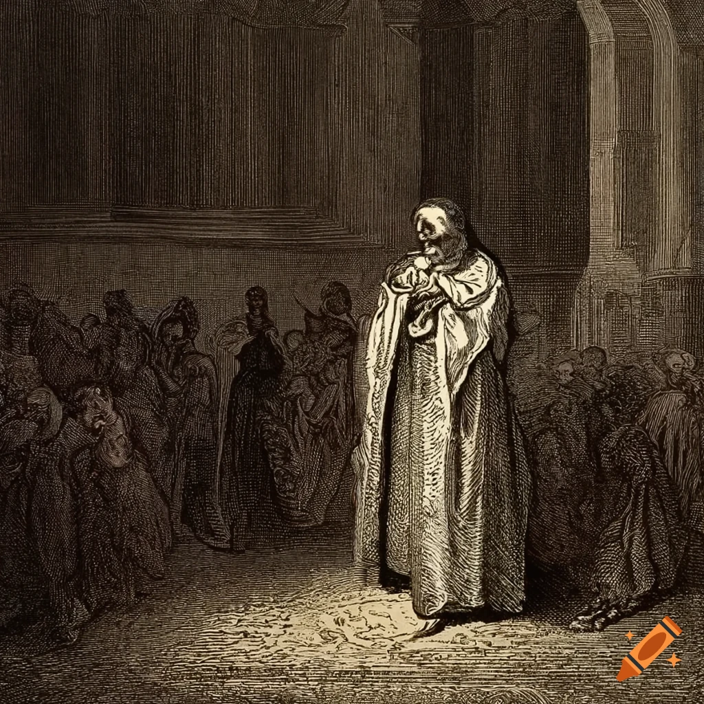 Engraving of a noble man with bowing people on Craiyon