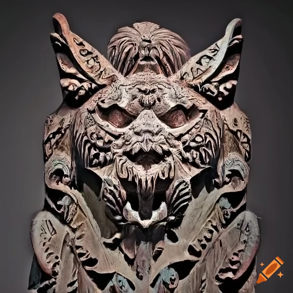 Detailed architectural carving with a moth werewolf motif