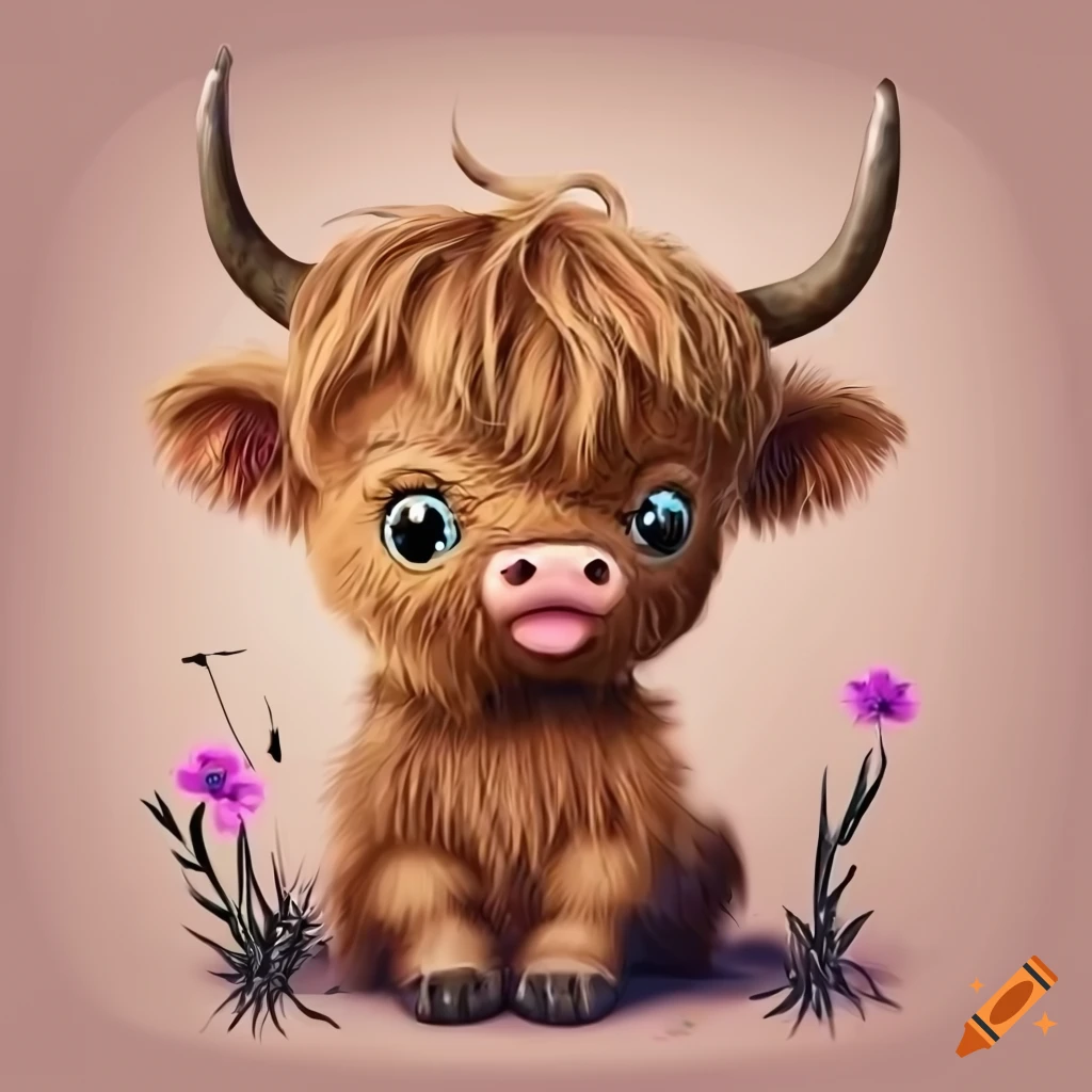 Cute scottish highland cow minotaur holding a flower on Craiyon