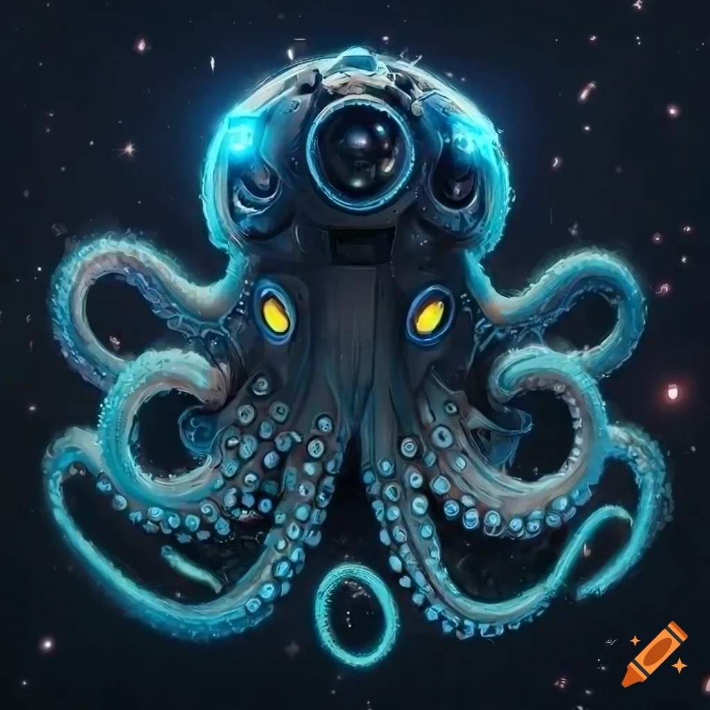 Octopus gaming with tentacle controllers in anime style on Craiyon