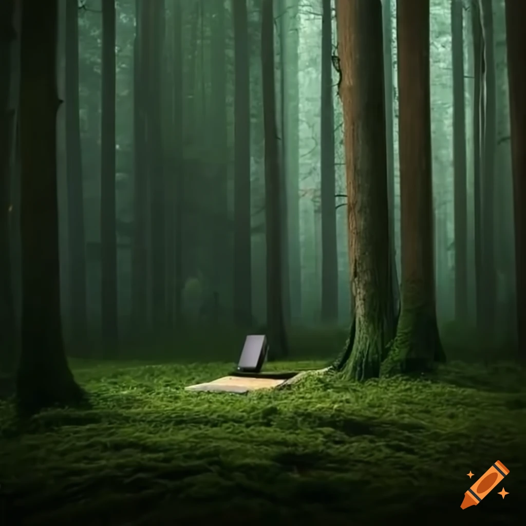 Laptop in a forest setting on Craiyon