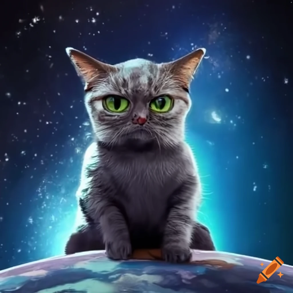 Illustration of an alien cat piloting a spaceship on Craiyon