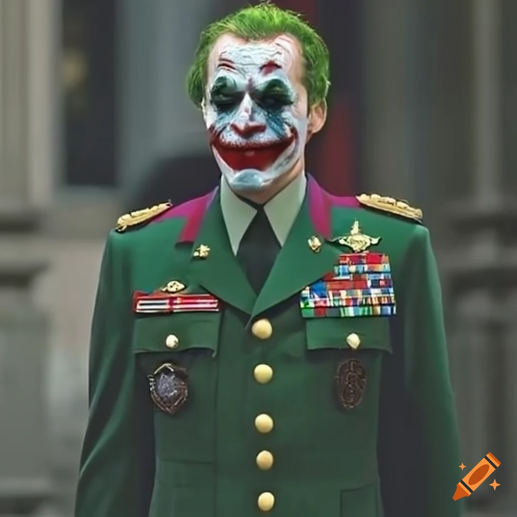 Satirical depiction of The Joker as a military general on Craiyon